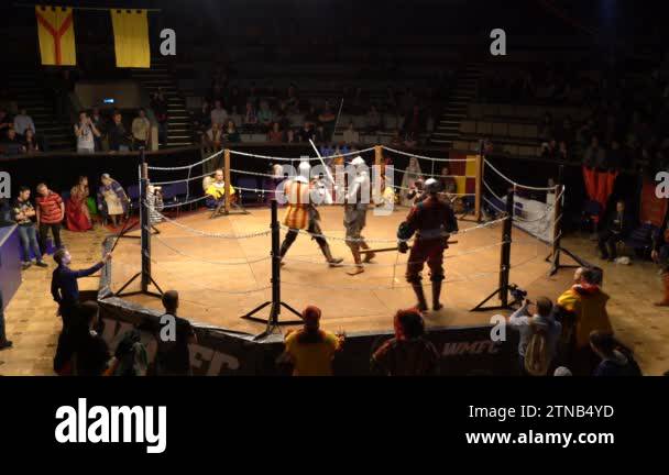 Two Medieval Knight Fighting In The Arena Two-Handed Swords Stock Video ...