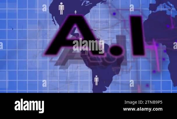 Animation Of Ai Data Processing Over World Map And Dark Background Global Artificial