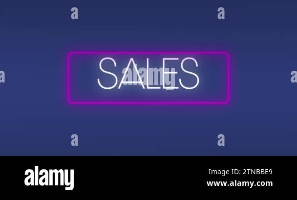 Animation of sales text in neon frame over blue background. Sales ...