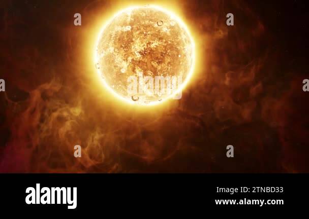 Hot erupting Sun wrapped in hydrogen plasma nebula clouds. Young star ...