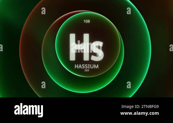 Hassium as Element 107 of the Periodic Table. Concept animation on ...