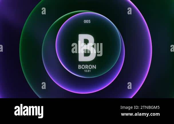 Boron as Element 5 of the Periodic Table. Concept animation on abstract ...