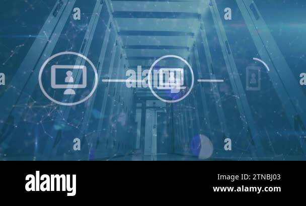 Animation of phone, laptop, computer icons forming flowchart and ...