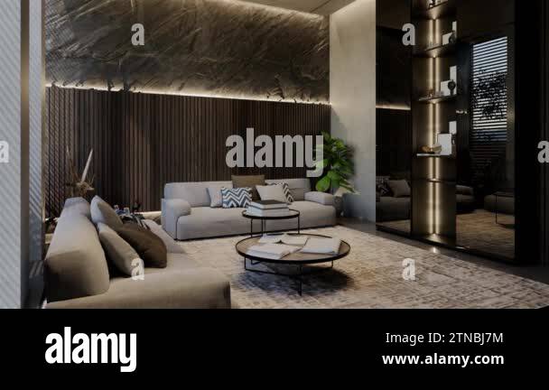 Modern living room 3D animation, contemporary interior design with ...
