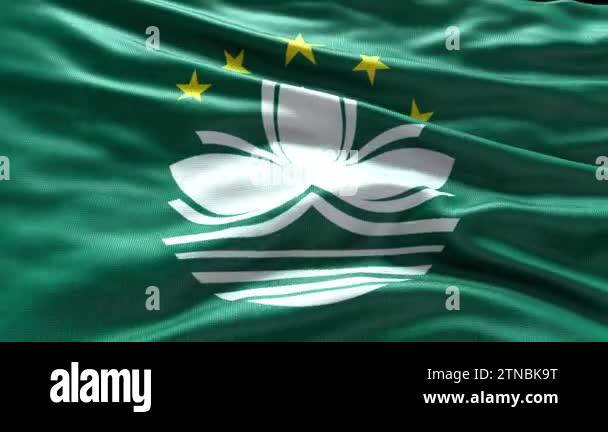 4k render Macau Flag video waving in wind. Macau Flag Wave Loop waving ...