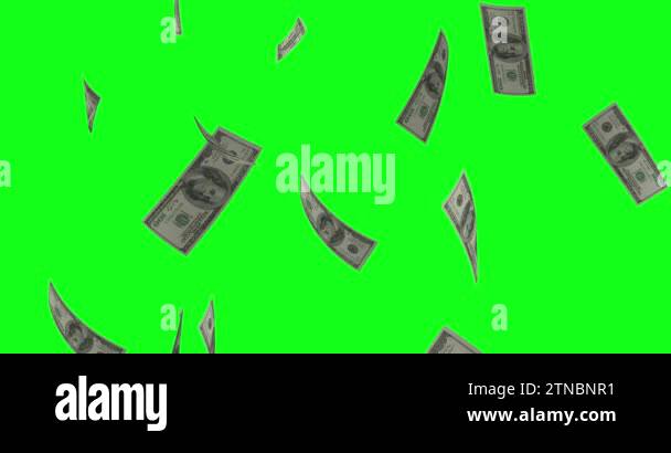 Money rain green screen, flight of 100 dollar bills, falling banknotes ...