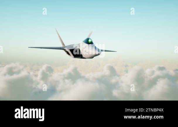 Jet f22, fighter flying over clouds . War and weapon concept. Realistic ...