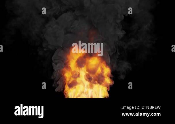 Realistic 3D animation of a burning fire and smoke, with an orange ...