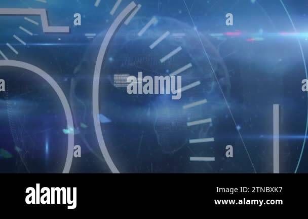 Animation Of 5g Text In Circles Over Globe And Computer Language