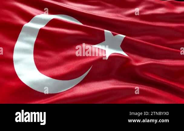 4k render Turkey Flag video waving in wind. Turkey Flag Wave Loop ...