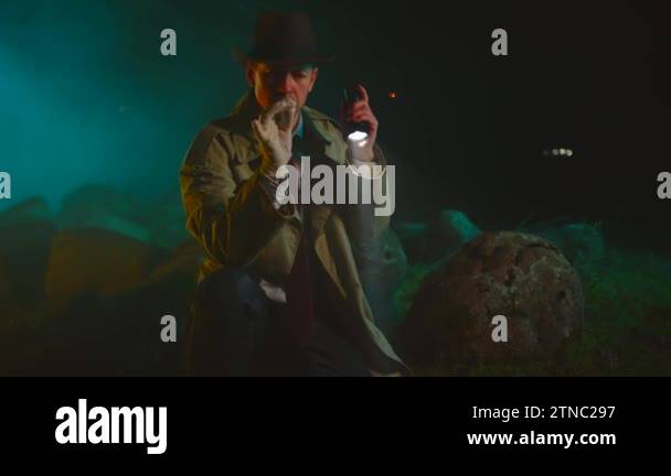 a cinematic shot portrait of a stylish retro detective who collects ...