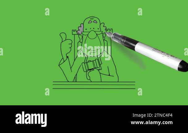 draw gentleman sit on chair on seat of judge hold hummer in left hand ...