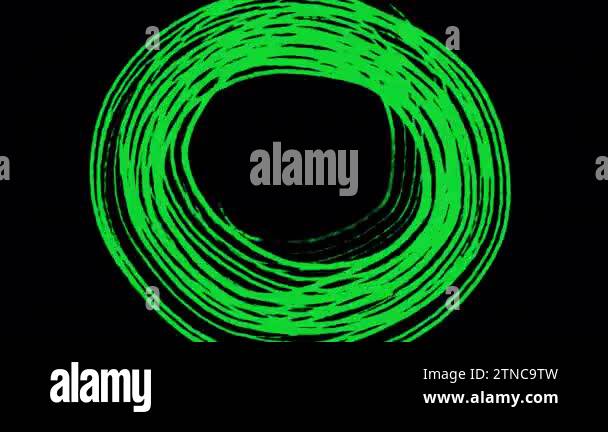 A green pulsing circle on a black screen. Animation of hand drawn dynamic circle strokes. Art ...