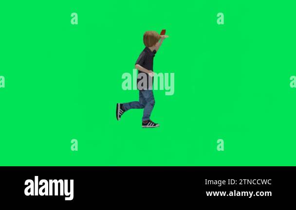 3d render green screen chroma key animation isolated Funny boy running ...