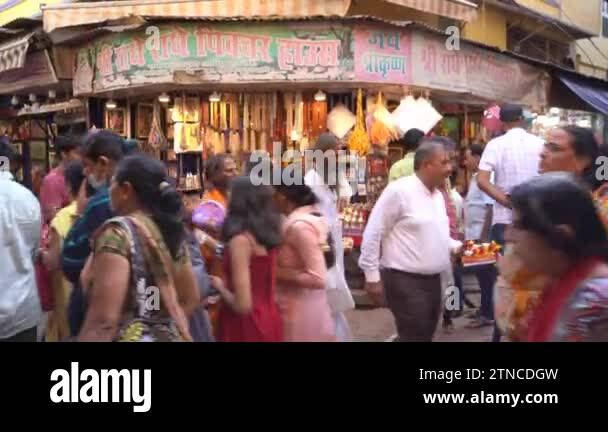 VRINDAVAN, INDIA September 01, 2022 : Local market, Vendors and Devotee on the streets of ...