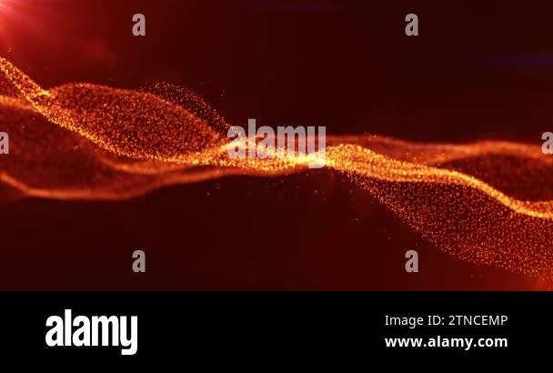 Digital Orange Particles Wave With Motion Abstract Futuristic Background Cyber Technology