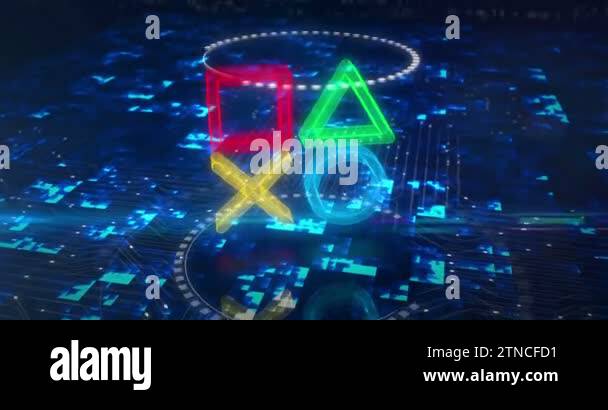 Joystick gaming console video play and cyber esports hologram symbol ...