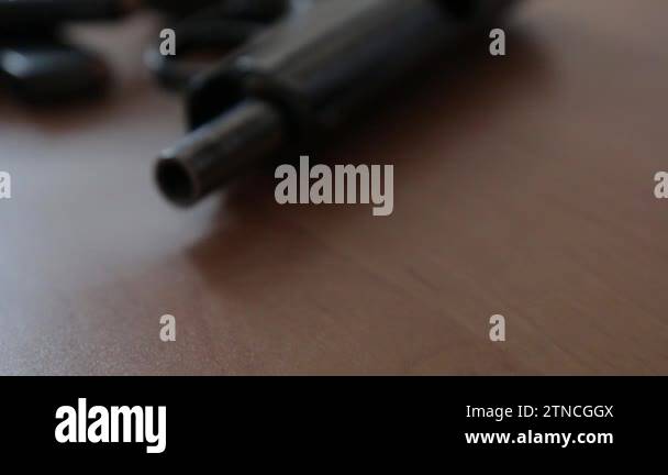 russian 9mm handgun PM Makarov on the table with holster, belt and ...