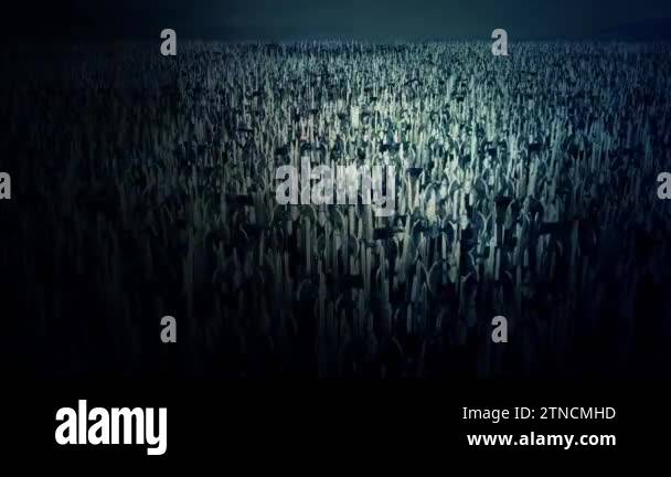 A Massive Army Crowd Of Medieval Warriors Under A Storm Cheering and ...