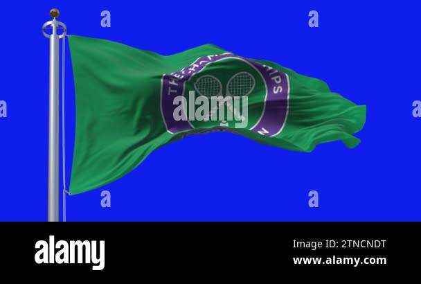 London, UK, May 2023: The Championships Wimbledon flag waving isolated ...