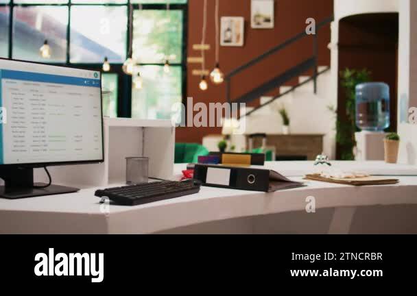 Luxury front desk in hotel lobby with classy stylish couch and ...