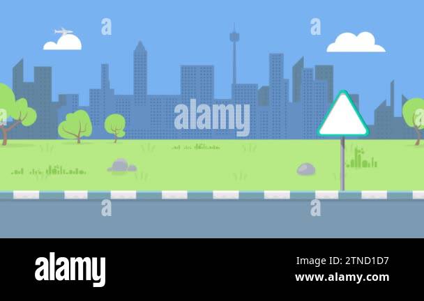 animated 2d cartoon background in 4k Sidewalk explainer with bench ...