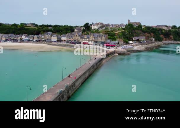 View of Cancale in Brittany, France, a city by the ocean. Drone view in ...
