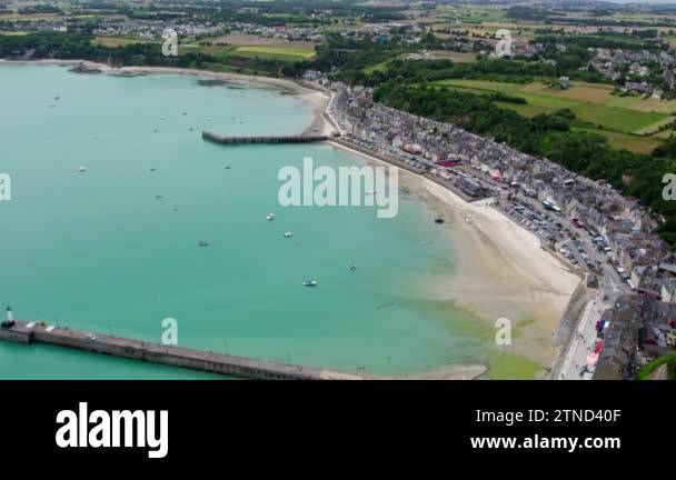View of Cancale in Brittany, France, a city by the ocean. Drone view in ...