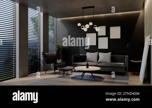 Modern living room 3D animation, contemporary interior design with ...