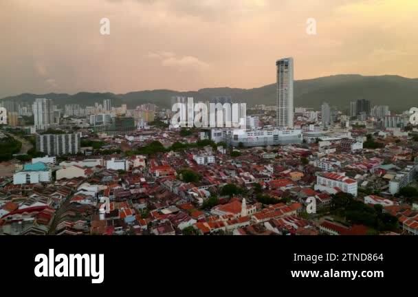 Georgetown, Penang, Malaysia - May 14 2023: Aerial move over heritage ...
