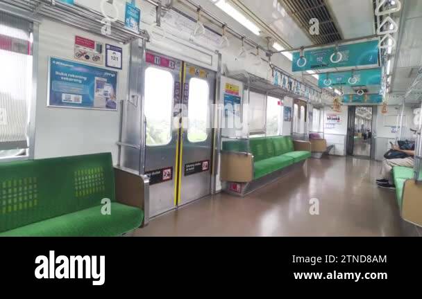 Jakarta, Indonesia - July 22, 2023: View inside the KRL commuter line ...