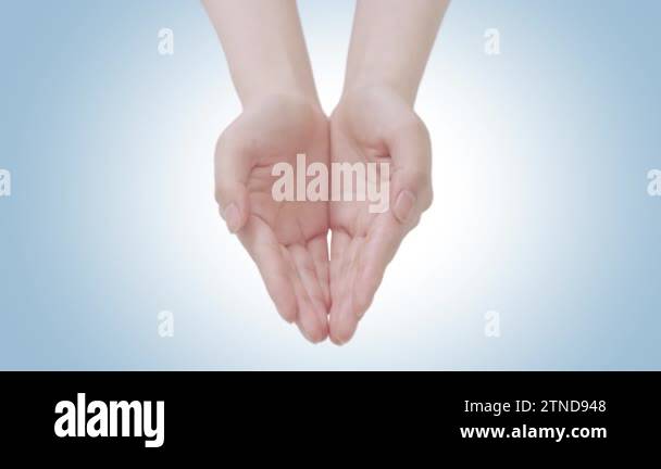 Female beauty hands showing palms top view in giving or receiving ...