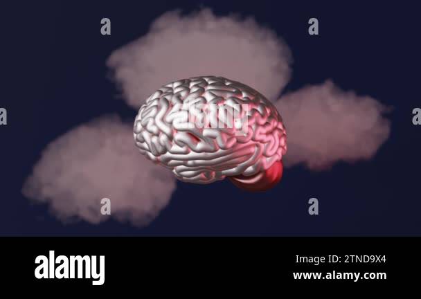 Human brain in clouds creative contemporary art 3d animation 4K. Mental ...