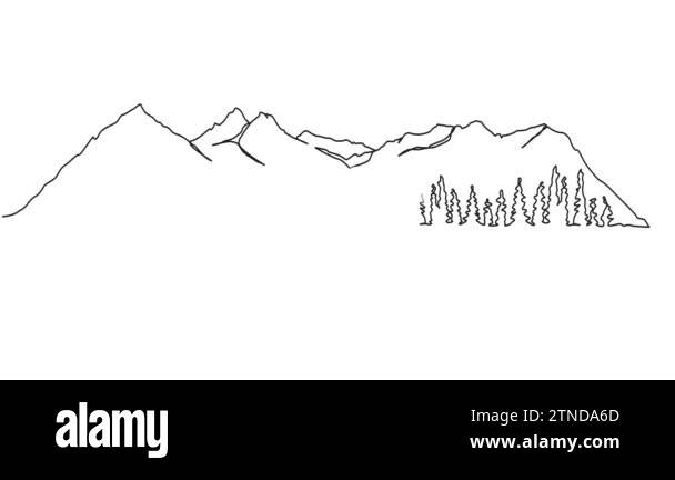 animated continuous single line drawing of cabin at lakeshore in ...