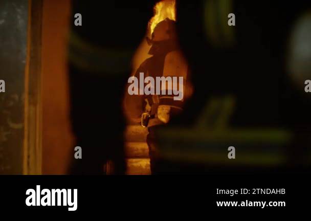 Two Brave Firefighters Enter Into Open Doors and Run Up The Burning ...