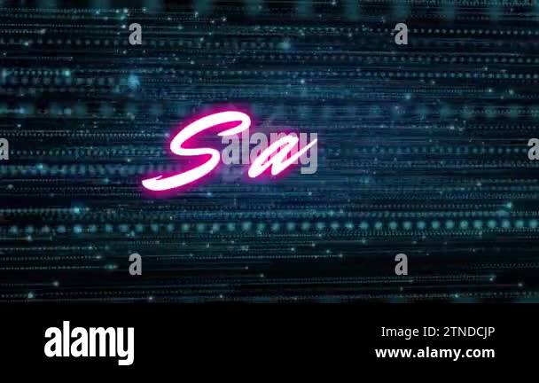 Animation of neon start text banner over glowing blue light trails and ...