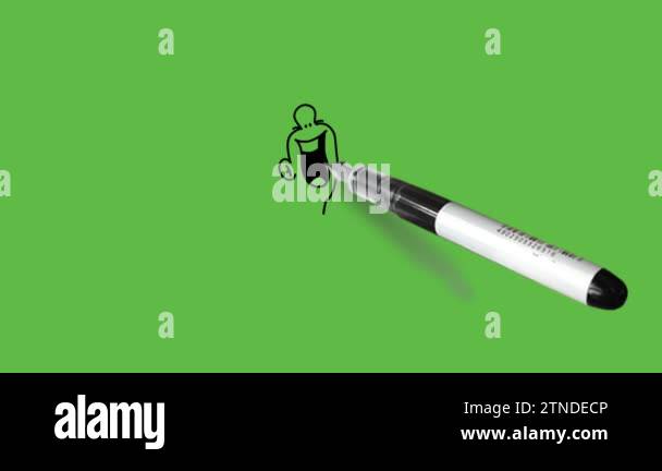 draw young man sit on chair with computer and shouted with joy with ...