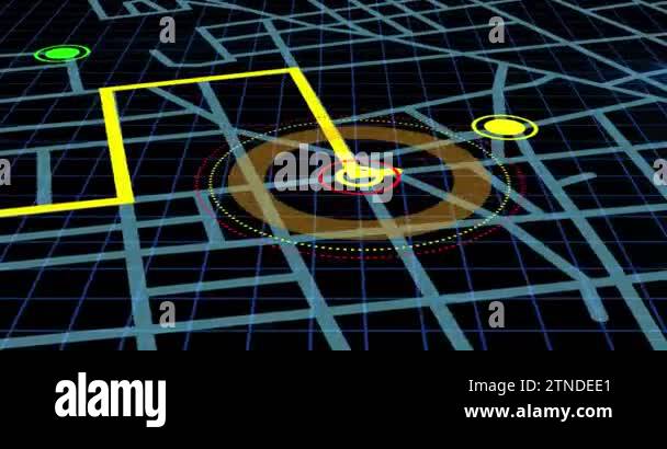 Animation of map navigation and pins on black background. Global ...