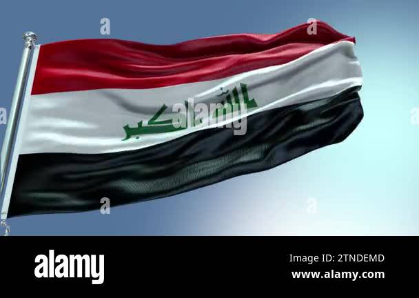 4k render Iraq Flag video waving in wind. Iraq Flag Wave Loop waving in ...