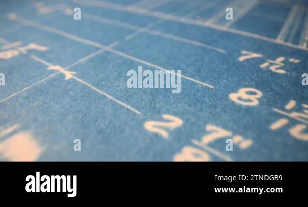 Blue paper sheet with maths formulas for geometric problem. Concept of ...