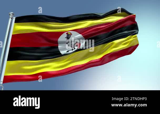 4k render Uganda Flag video waving in wind. Uganda Flag Wave Loop ...