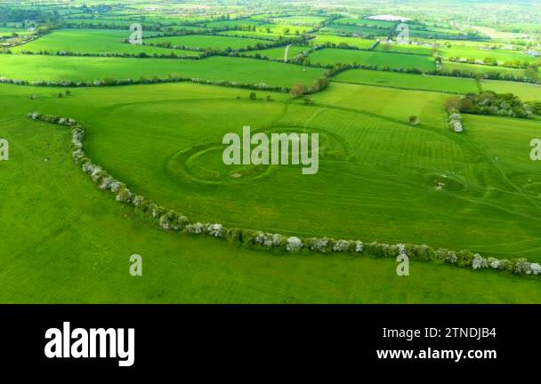 Aerial view of the Hill of Tara, an archaeological complex, containing ...