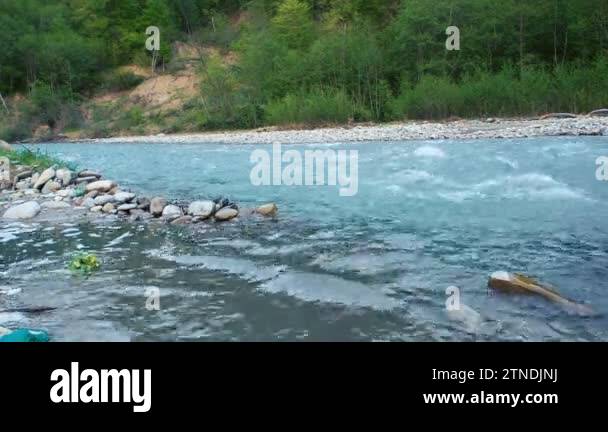 Clean Mountain River With a Strong Current Flows Rapidly From the ...