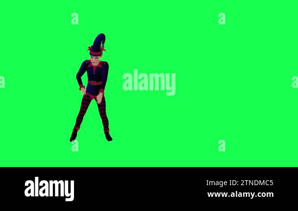 3D animated elf clown in red blue dress dancing robot hip hop from ...