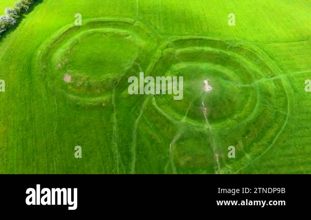 Aerial view of the Hill of Tara, an archaeological complex, containing ...