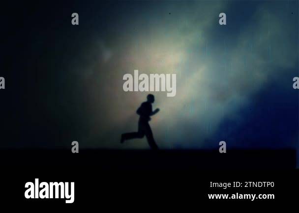 Man Running Fast Under a Lightning Storm and Rain at Night - Loop Stock ...
