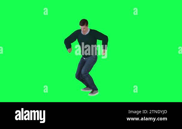 A man with a normal athletic body in green screen with tall height and ...