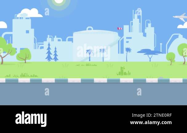 animated 2d cartoon background in 4k Sidewalk explainer with bench ...