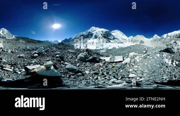 360 vr panoramic view of the Everest Base camp place. Mount Everest ...