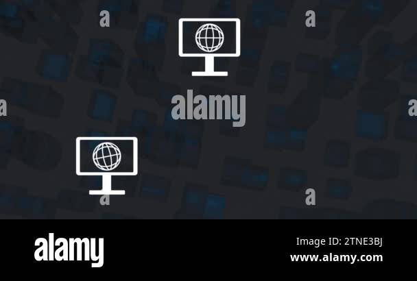 Animation of computer networking icons over 3d shapes in seamless ...